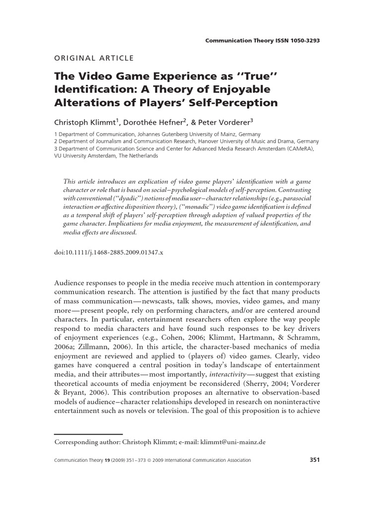 Video Game Player Identification Theory | PDF | Identity (Social ...