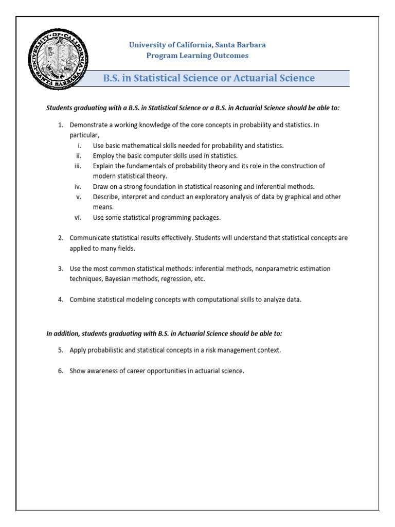 UCSB B.S. in Statistical & Actuarial Science Outcomes | PDF