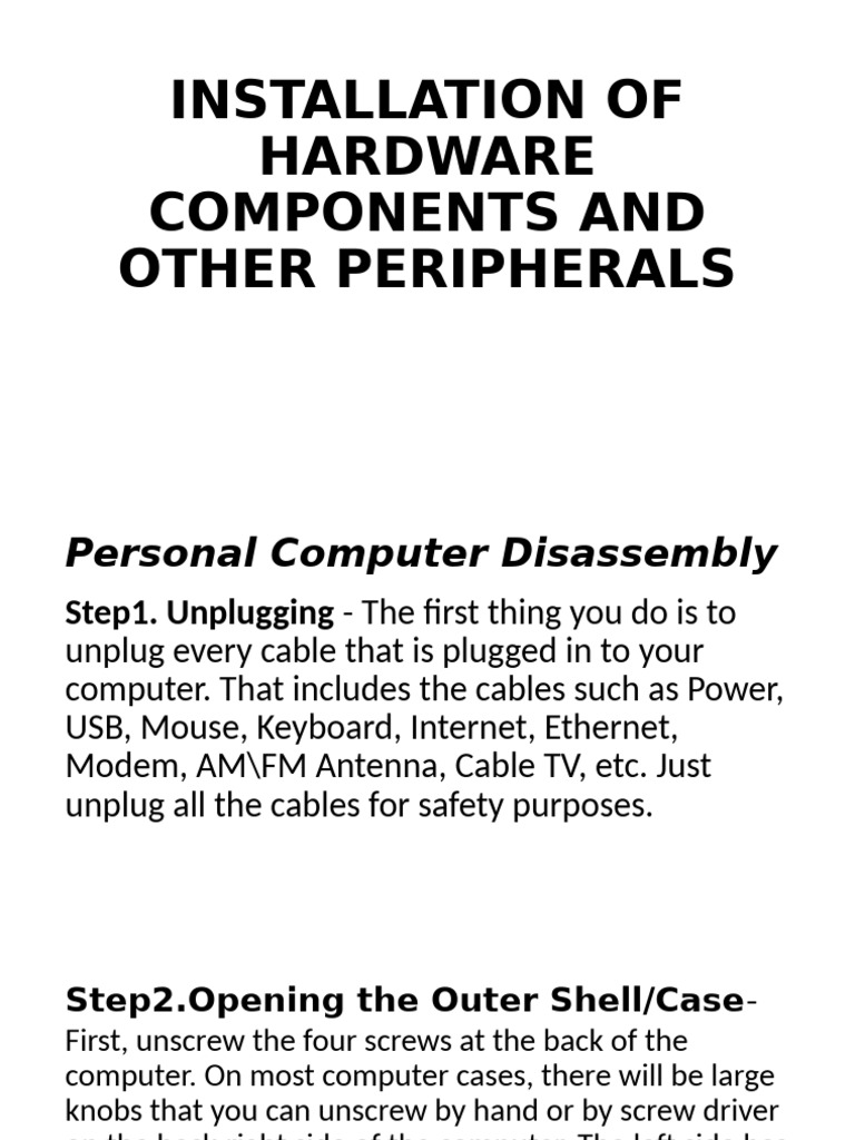 Installation of Hardware Components and Other Peripherals | PDF | Electrical Connector ...