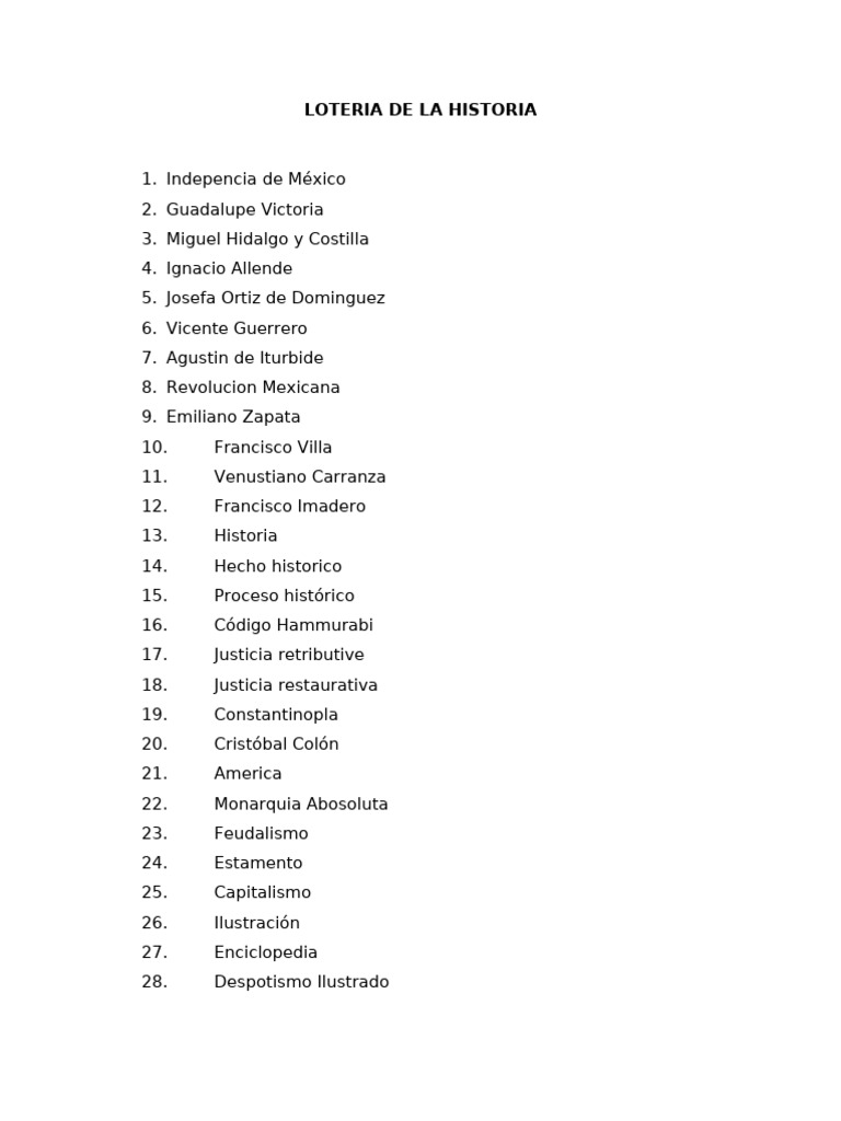 Loteria de La Historia 1 | PDF