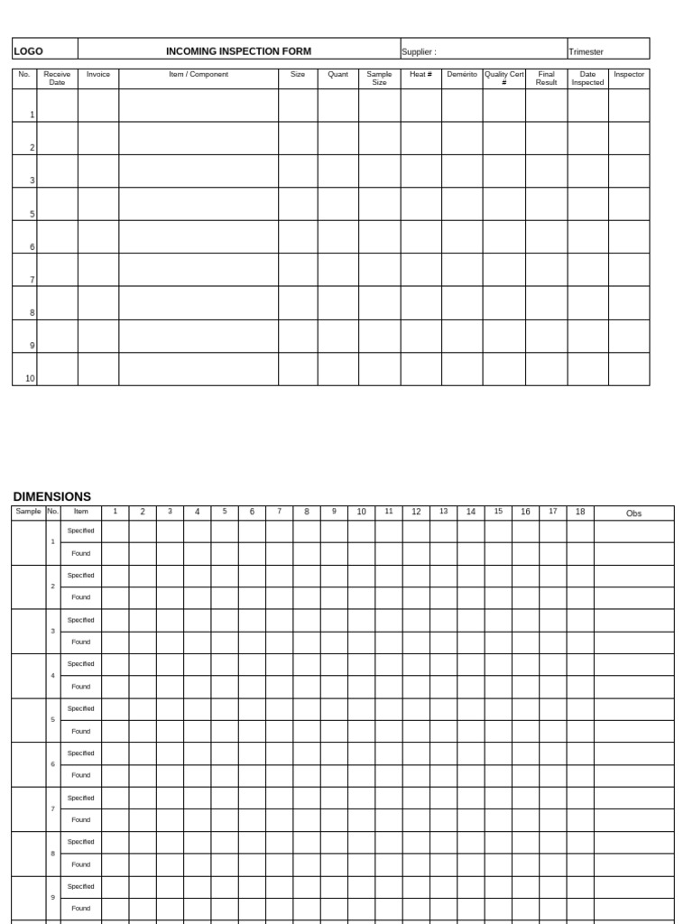 Incoming Inspection Checklist Form | PDF