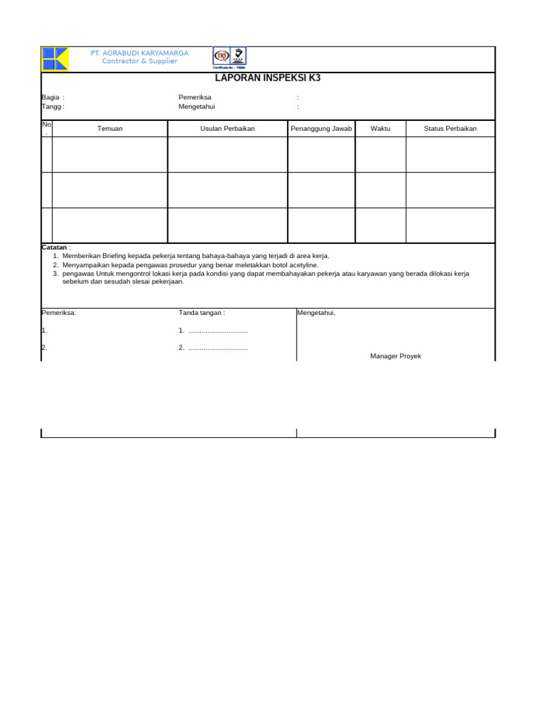 Form Inspeksi K3 | PDF