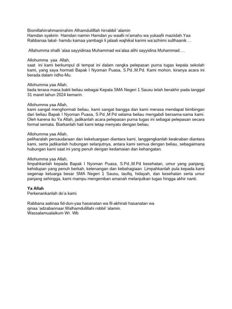 Doa Pelepasan Kepsek | PDF