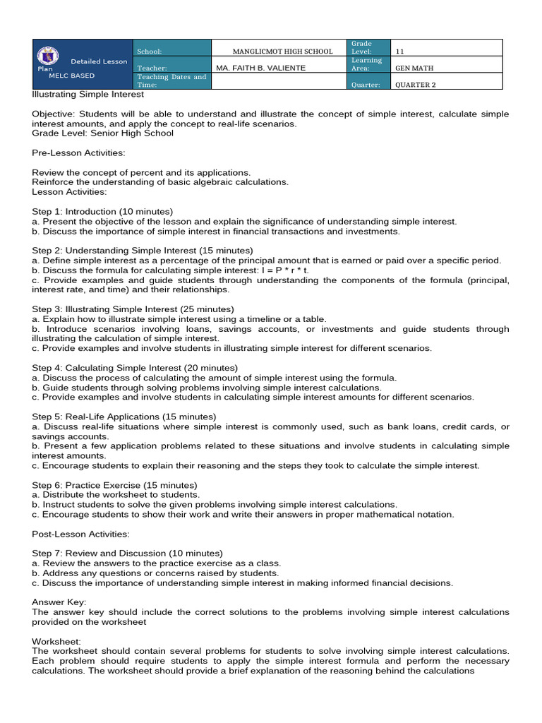 Simple and Compound Interest Lesson Plan | PDF | Interest | Compound ...
