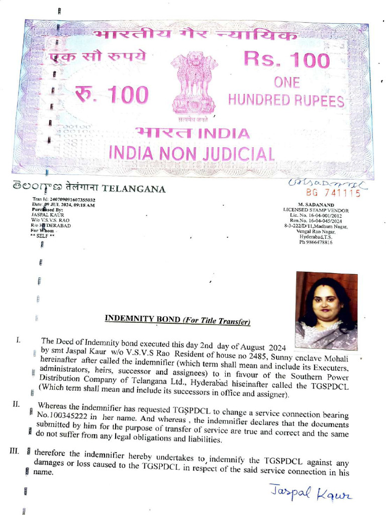 Indemnity Bond for Service Transfer | PDF | Property Law | Legal Documents