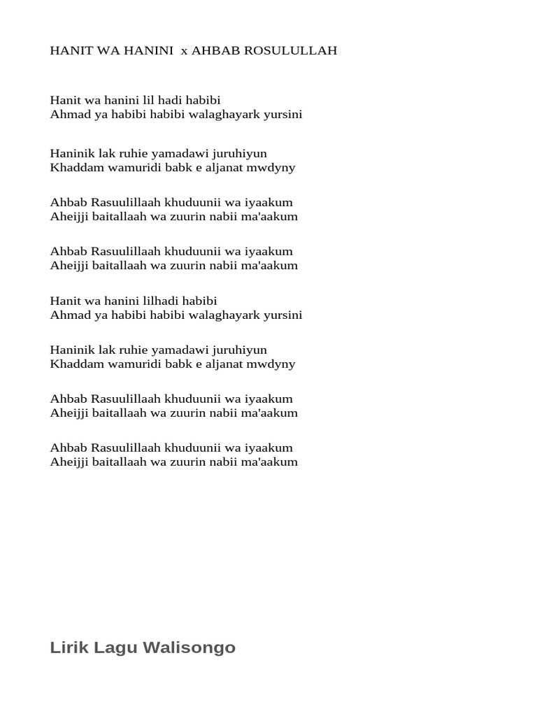 Hanit Wa Hanini X Ahbab Rosulullah | PDF