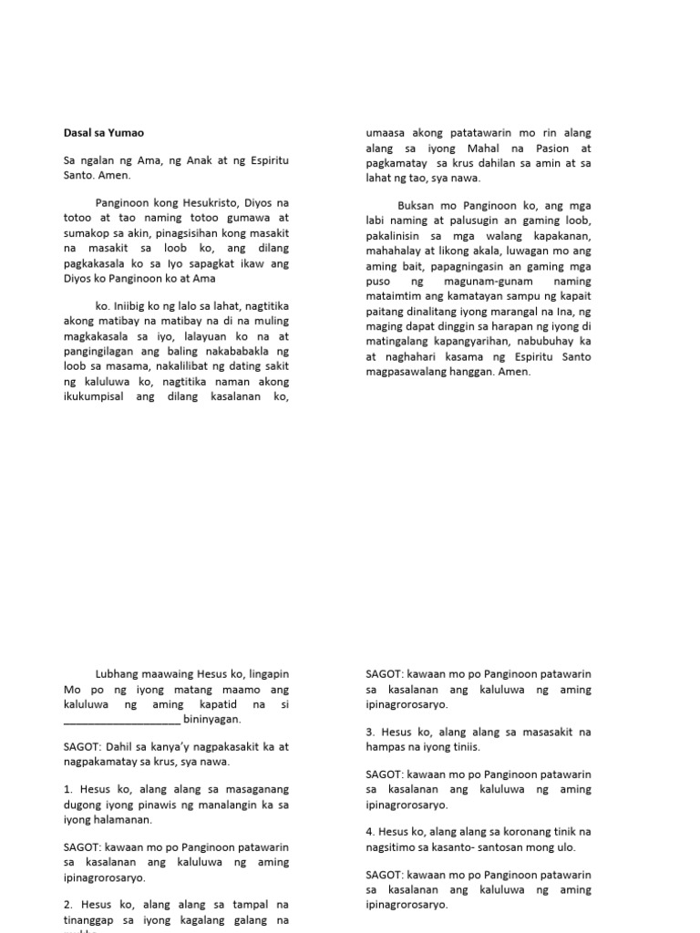Dasal Sa Yumao | PDF