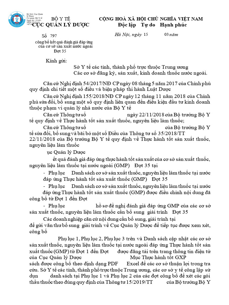 CV Gui Doanh Nghiep Cong Bo CSNN Cong Bo GMP NN Dot 35.signed | PDF