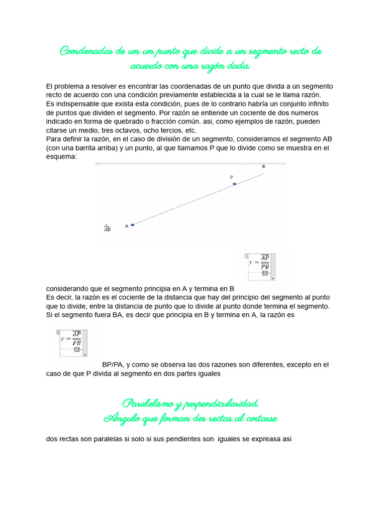 Coordenadas de un Punto en Segmento Recto | PDF