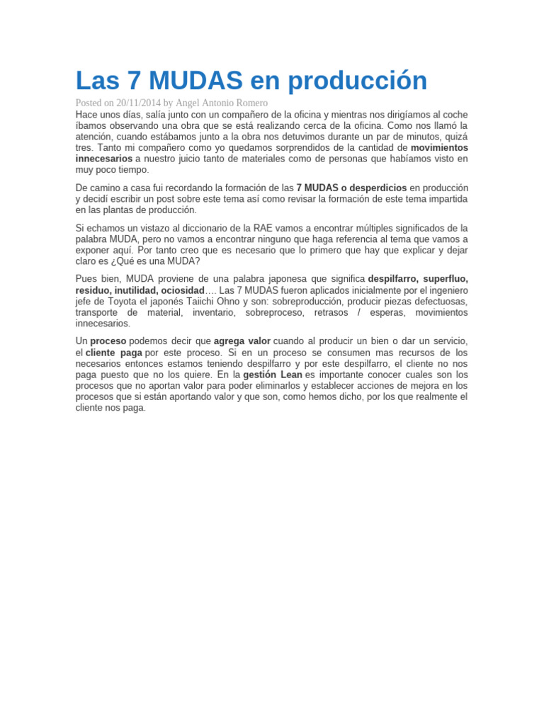 Las 7 MUDAS en la producción Lean | PDF | Economias