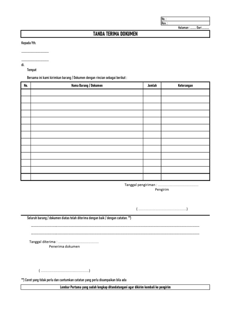 Tanda Terima Dokumen Resmi | PDF