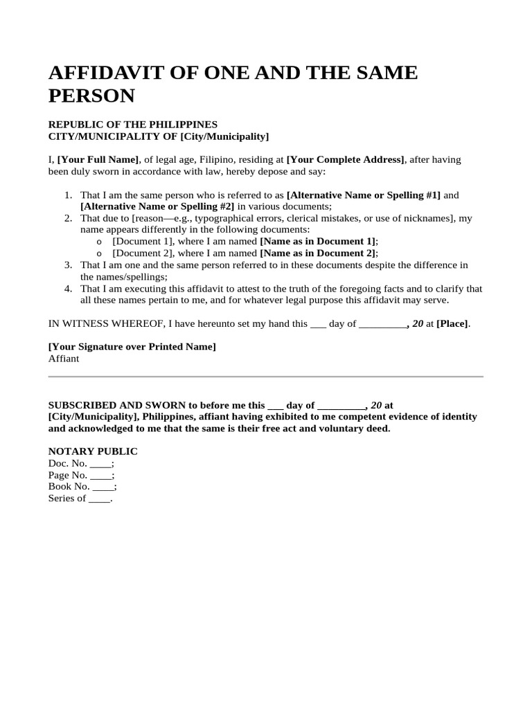 AFFIDAVIT OF ONE AND THE SAME PERSON | PDF