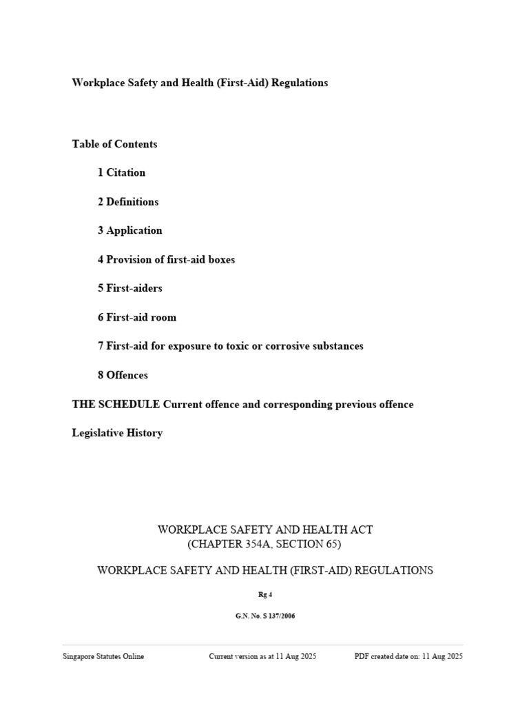 Workplace Safety and Health (First-Aid) Regulation | PDF | First Aid ...
