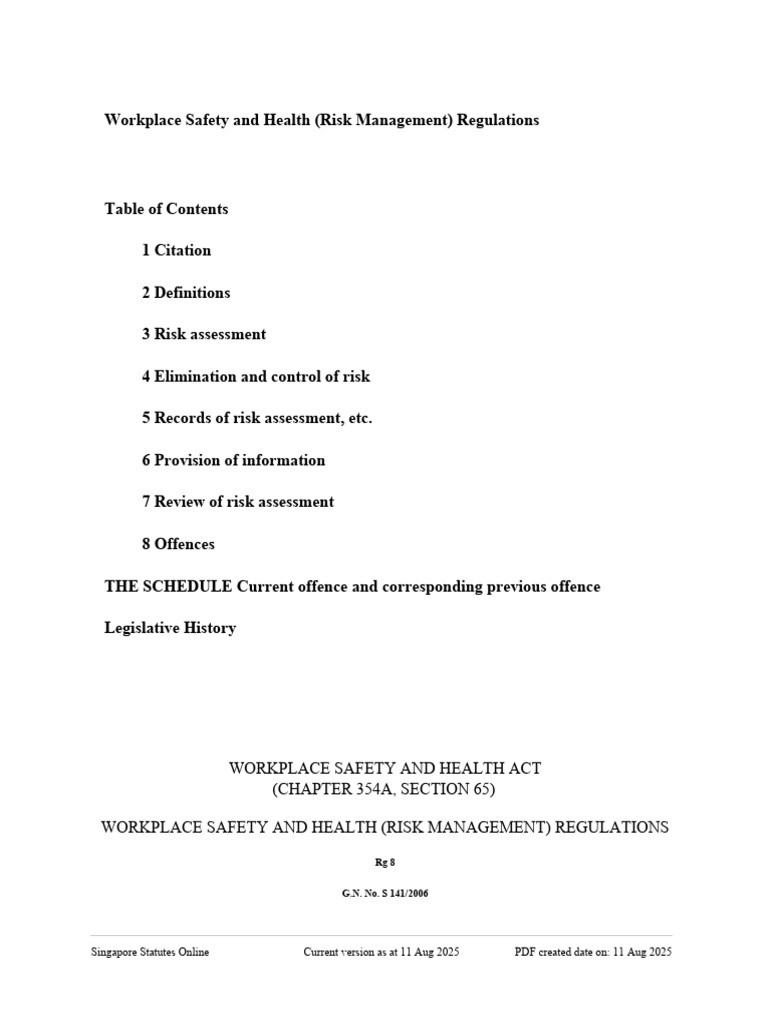 Workplace Safety and Health (Risk Management) Regu | PDF | Occupational Safety And Health | Risk