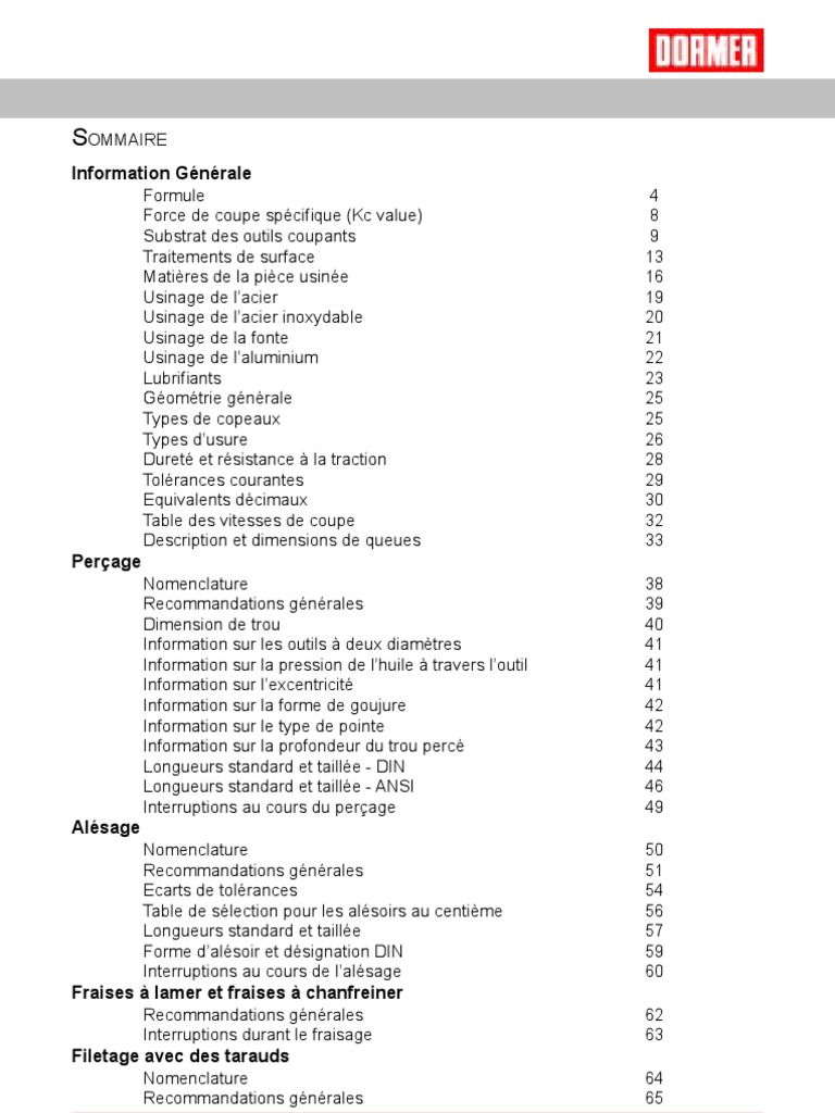 Dormer Technical Handbook | PDF | Usinage | Acier inoxydable