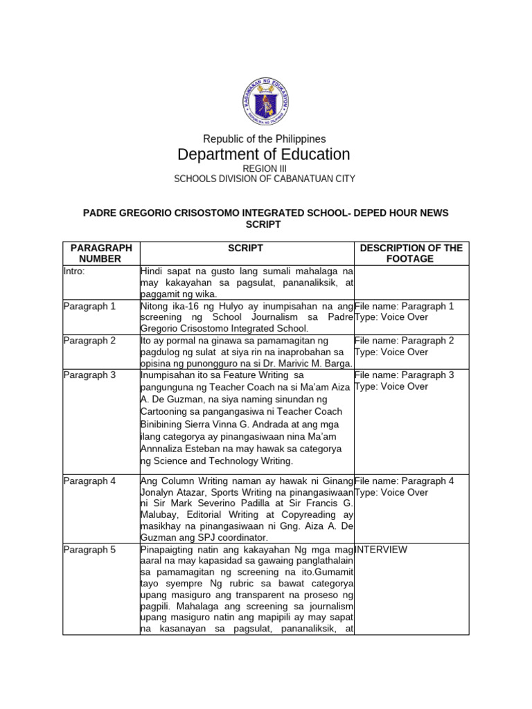 Script-DepEd-Hour-SCREENING JOURNALISM (1) | PDF