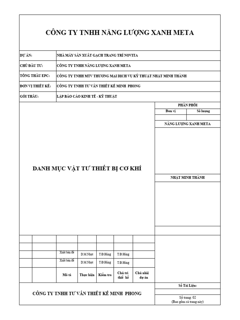 Nmtmp-Dd-Me-Mto-001 - Revb - Danh Muc Vat Tu Thiet Bi Co Khi | PDF