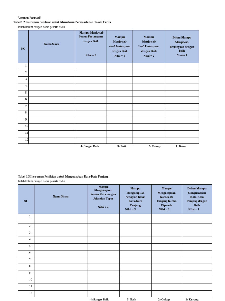 Format Penilaian Asesmen Formatif | PDF