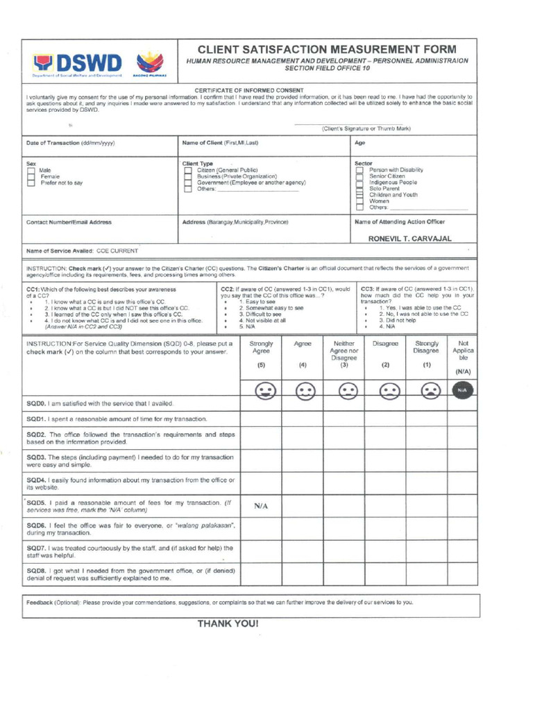 Client Satisfaction Measurement Form | PDF