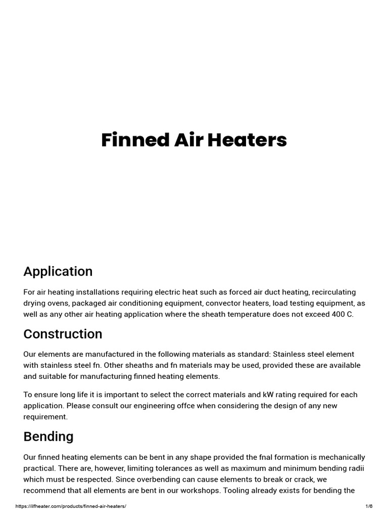 Finned Air Heaters Overview | PDF | Building Materials | Engineering ...