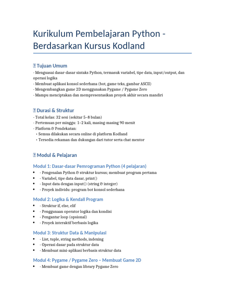 Kursus Python dan Pygame di Kodland | PDF