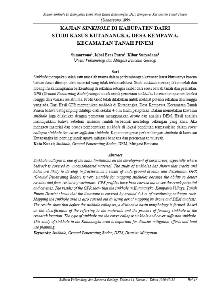 4 Kajian Sinkhole Di Kabupaten Dairi Studi Kasus Kutanangka, Desa Kempawa, Kecamatan Tanah Pinem ...