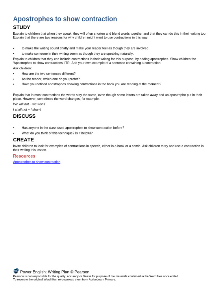 Using Apostrophes for Contractions | PDF