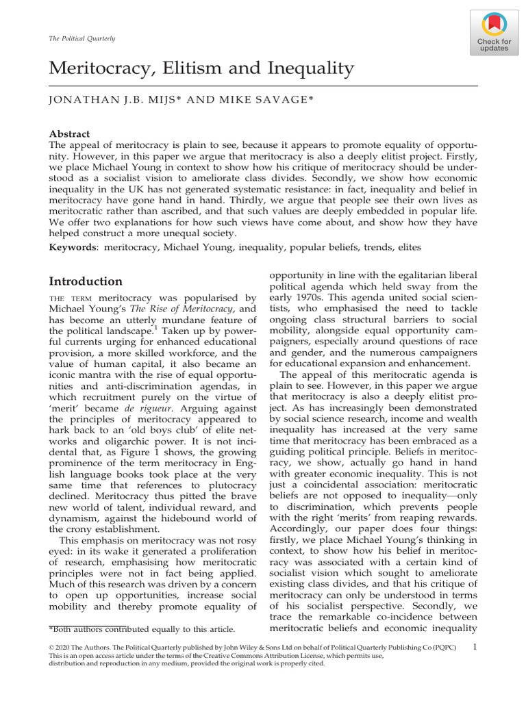 Meritocracy Elitism and Inequality | PDF | Meritocracy | Economic ...