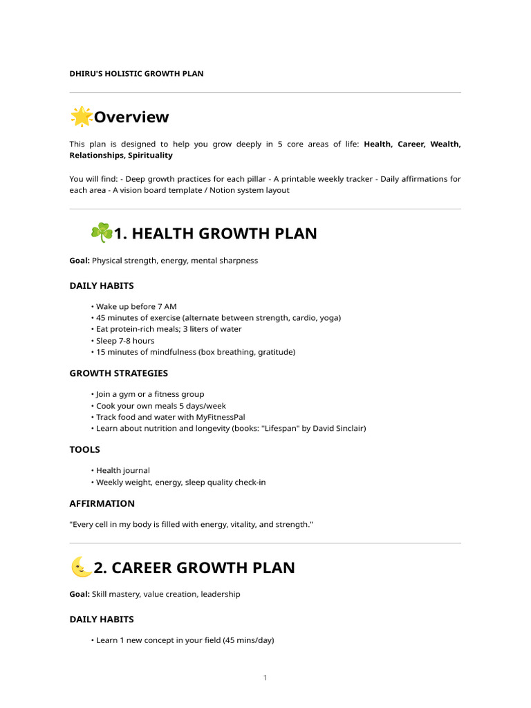 Holistic Growth Plan for Life Mastery | PDF | Expense