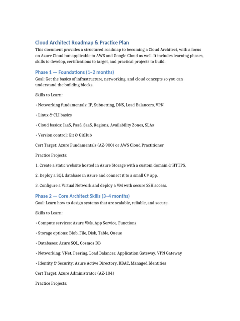 Cloud Architect Roadmap (1) | PDF | Cloud Computing | Microsoft Azure
