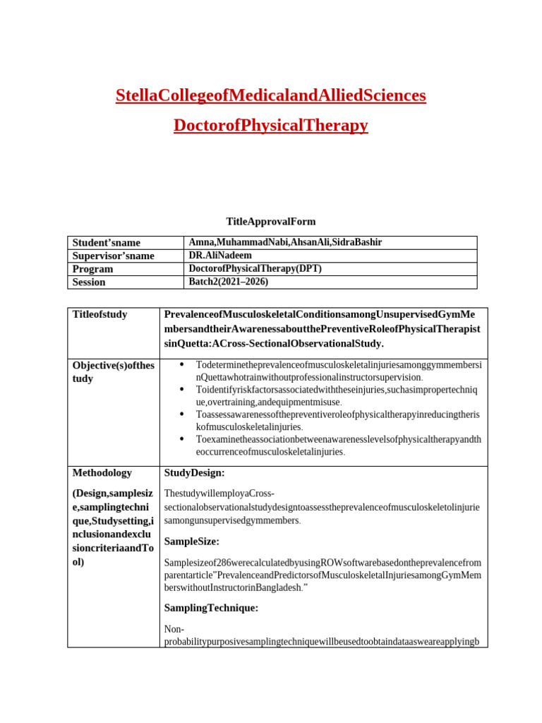 Title Defence Approvel | PDF | Limbs (Anatomy) | Musculoskeletal System