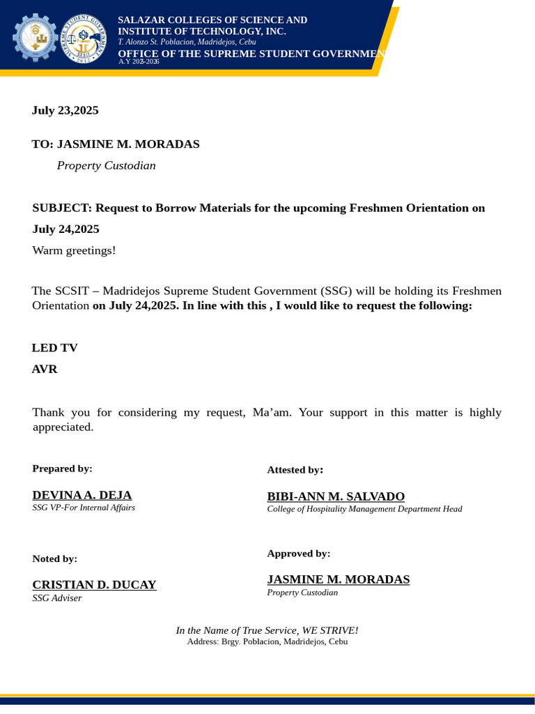 Request for Materials for Orientation | PDF