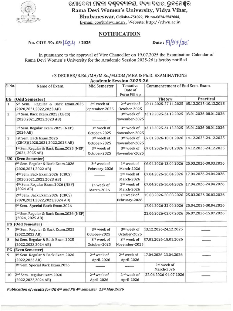 Examination Calender 2025-26 | PDF