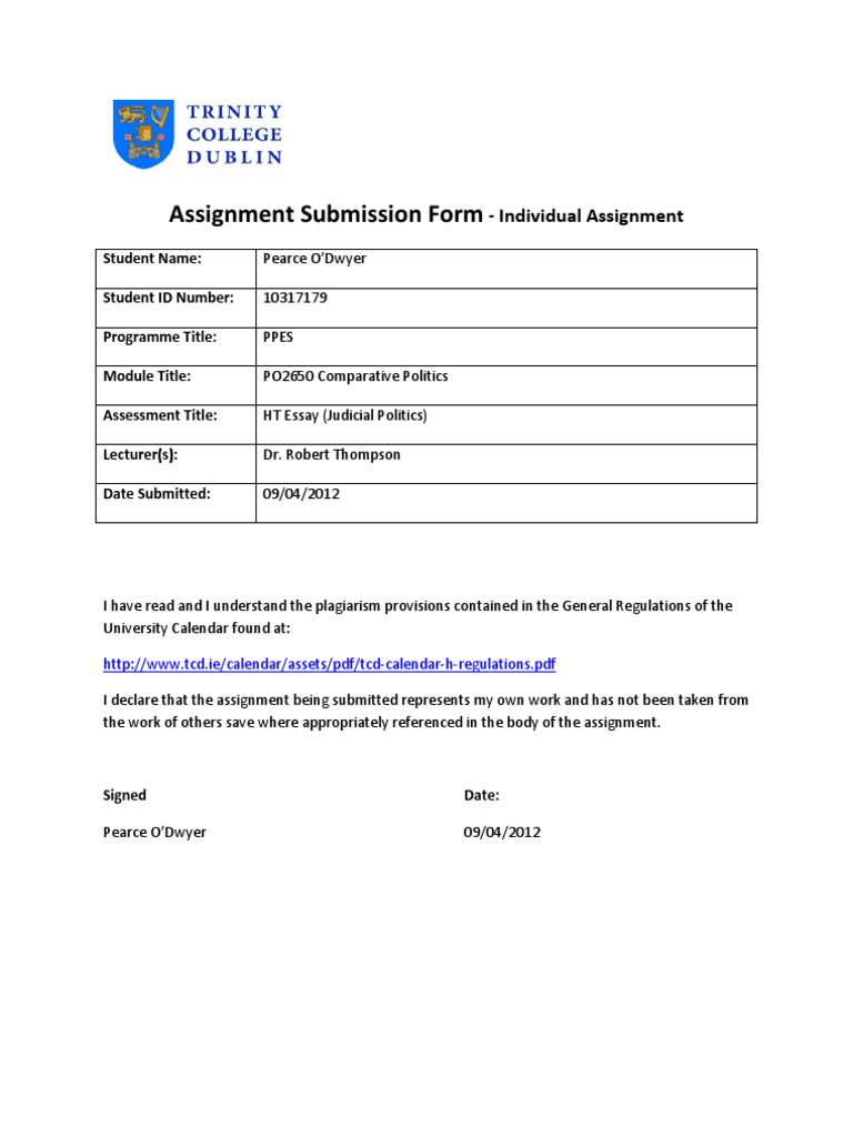 Assignment Submission Form | PDF | Judiciaries | Constitution