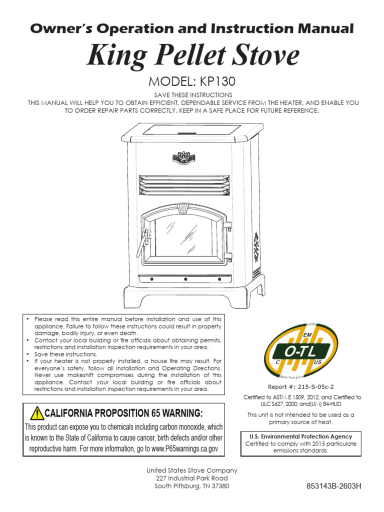 King Kp130 Pellet Stove | PDF | Stove | Chimney