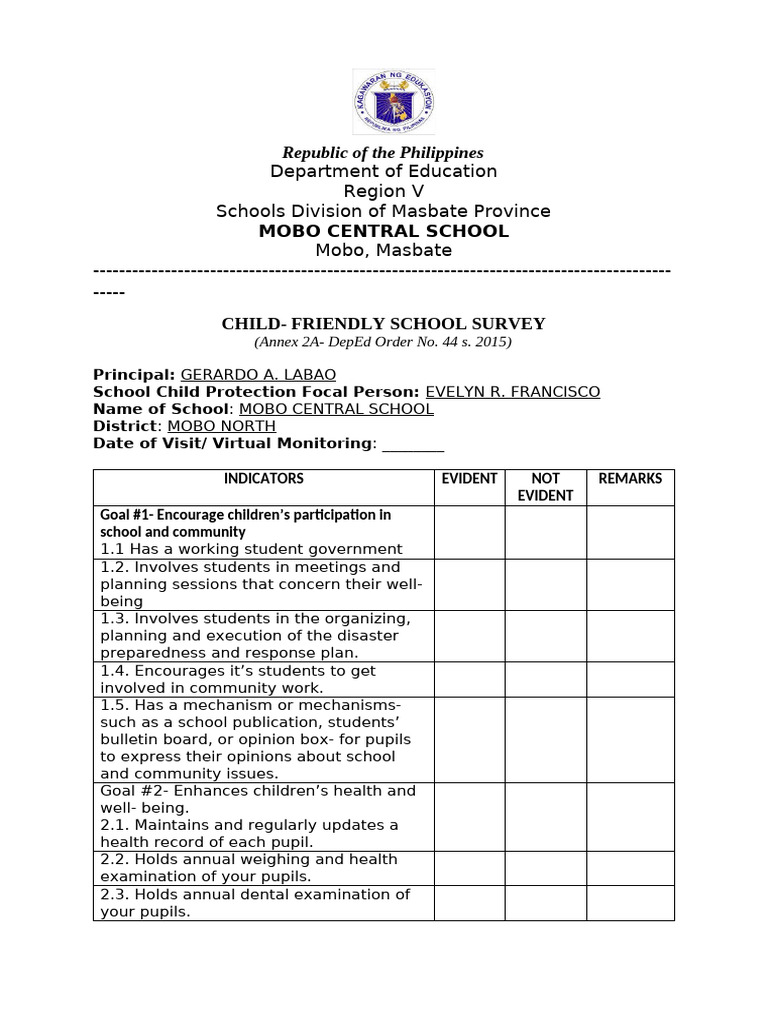 Child-Friendly School Survey Report | PDF | Teachers | Literacy