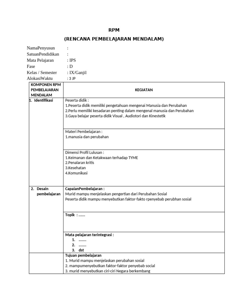 Contoh RPM Pembelajaran IPS Kelas IX | PDF