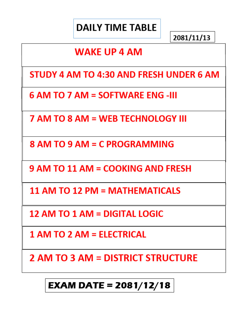 Daily Time Table | PDF