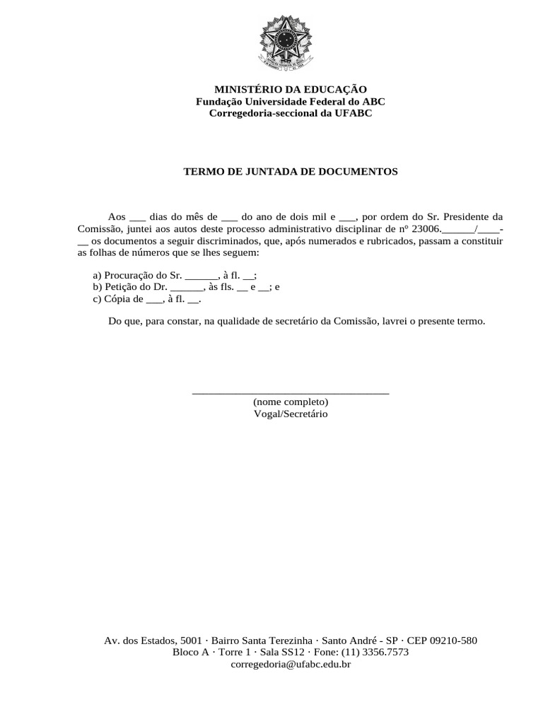 Termo de Juntada de Documentos UFABC | PDF