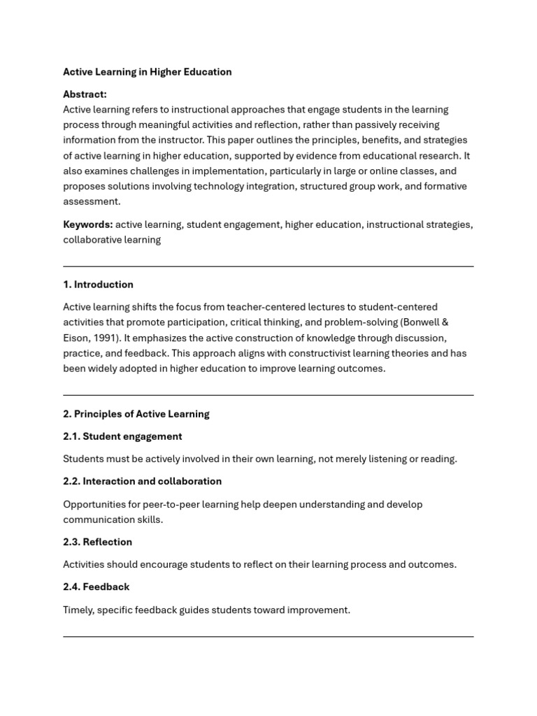 Active Learning in Higher Education | PDF | Learning | Cognitive Science