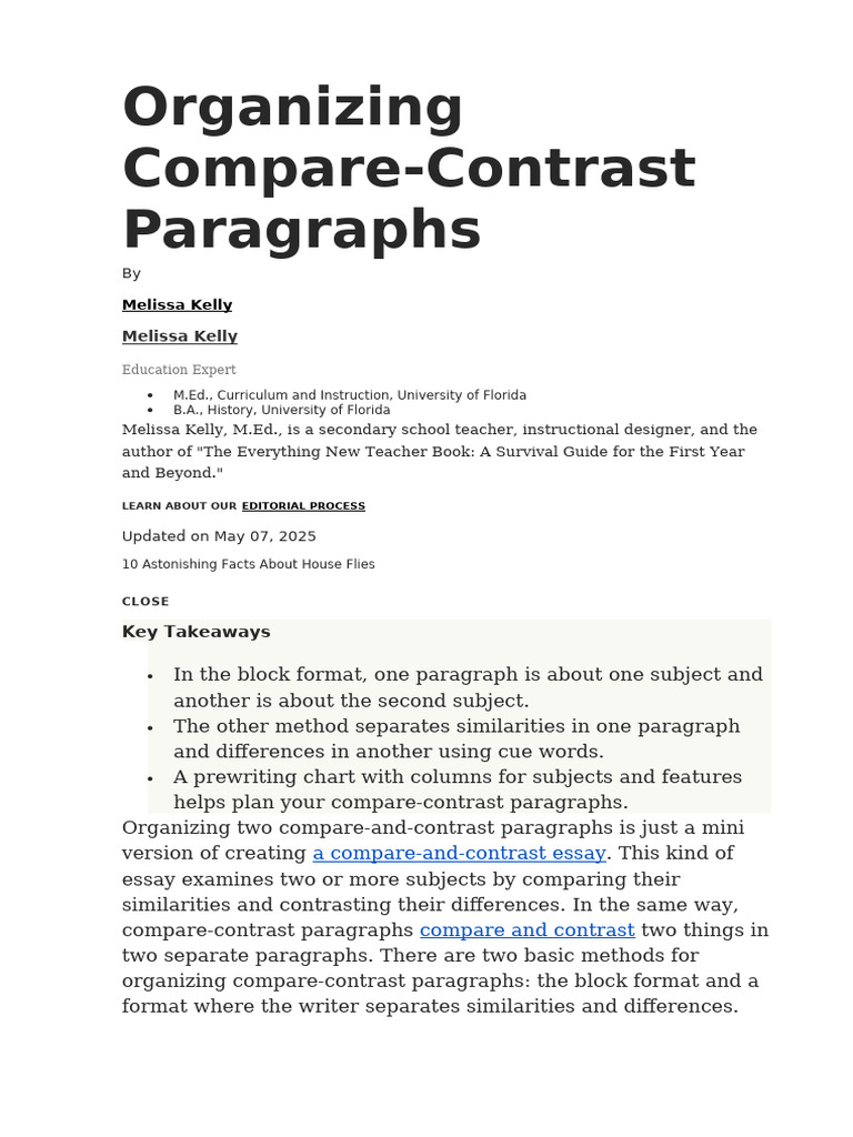Organizing Compare and Contrast Paragraph | PDF | Cognition | Human ...