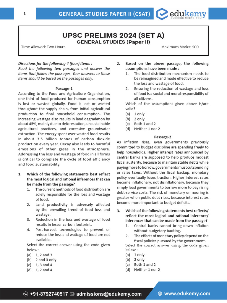 CSAT Question Papers 2024 1 | PDF | Inflationism | Science