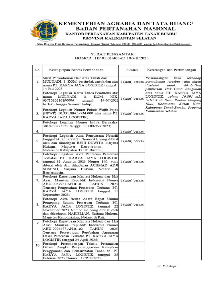 Surat Pengantar PT KJL Rev1 | PDF