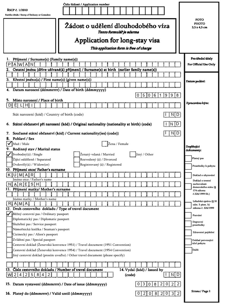 Long Stay Visa Application Form | PDF