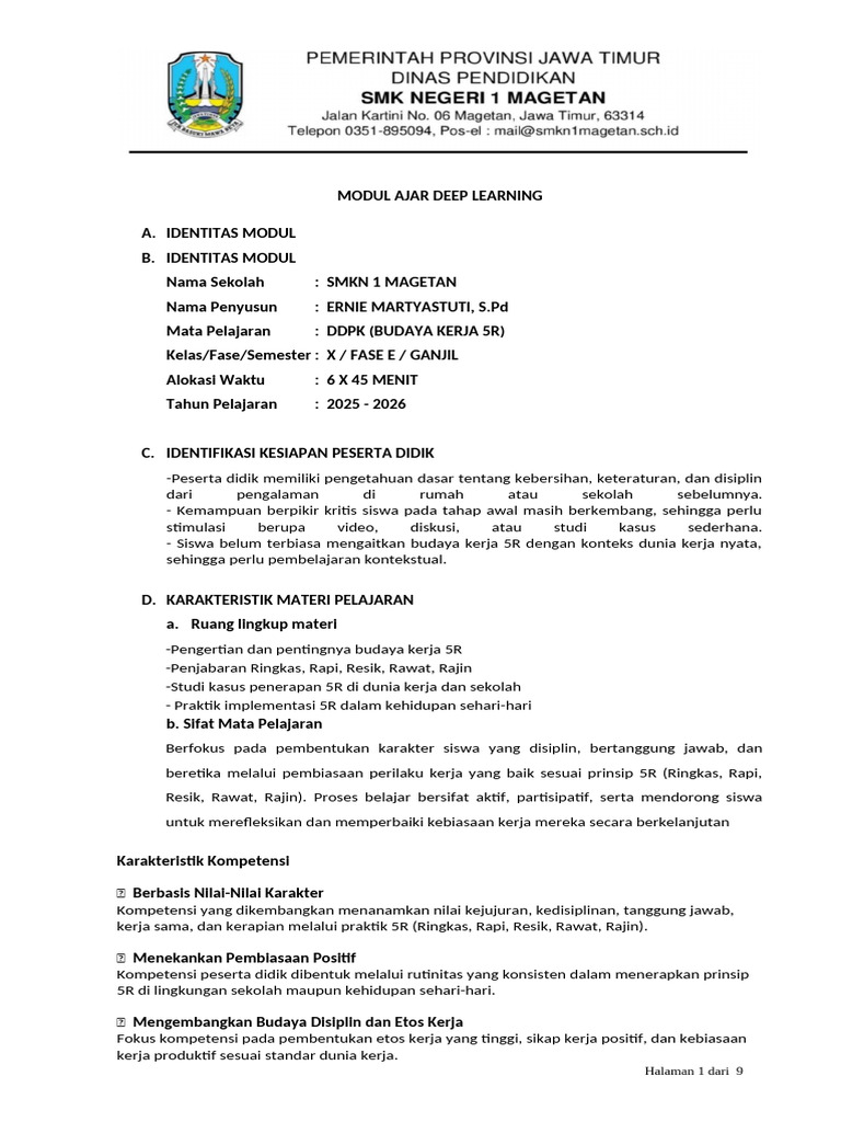 Modul Ajar Budaya Kerja 5R | PDF