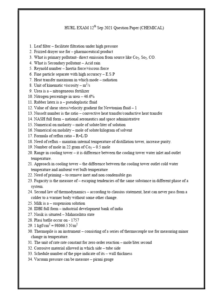 HURL EXAM 12th Sep 2021 Question paper | PDF | Heat Transfer | Heat