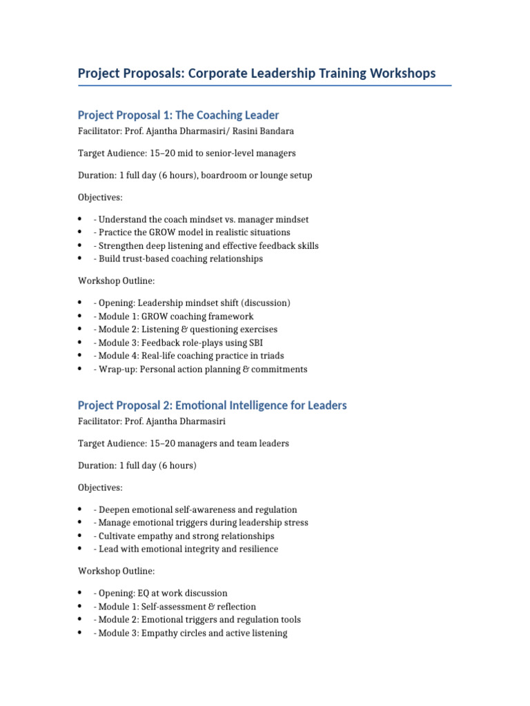 Leadership Workshop Proposals Recreated | PDF | Emotional Intelligence ...