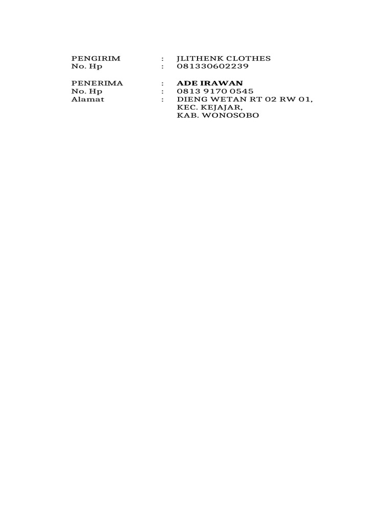 Format Pengirim Paket | PDF