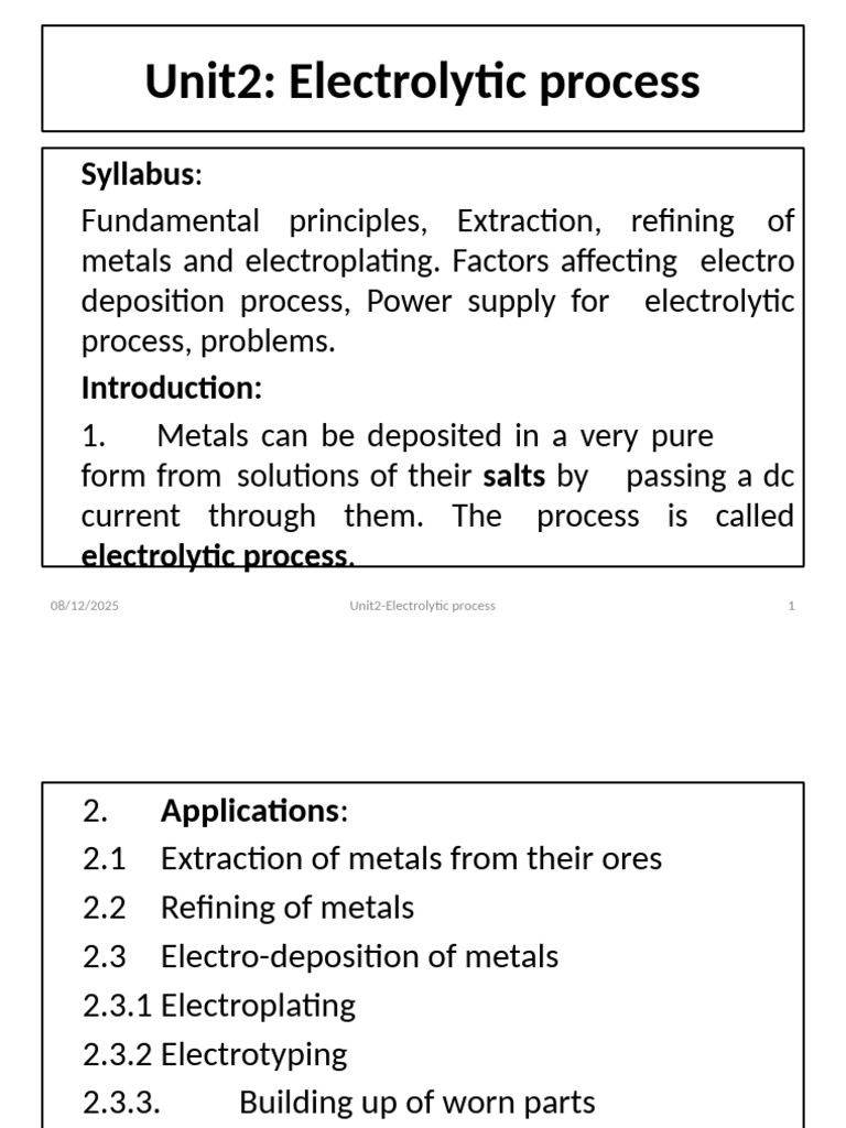 Electrolytic Process: Principles & Applications | PDF | Anode | Ion