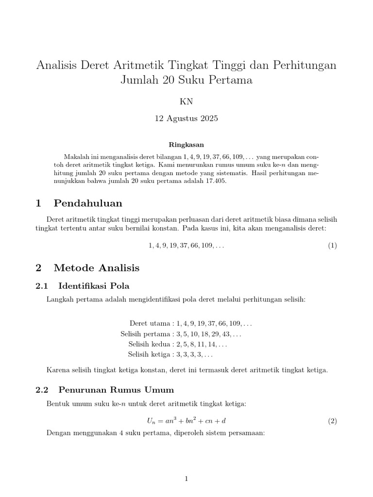 Analisis Deret Aritmetik Tingkat Tiga | PDF